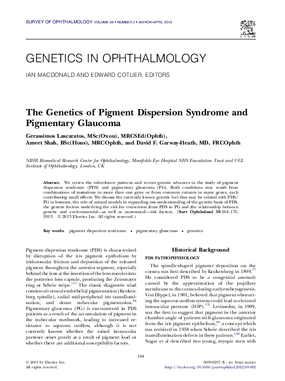 (PDF) The Genetics of Pigment Dispersion Syndrome and Pigmentary Glaucoma