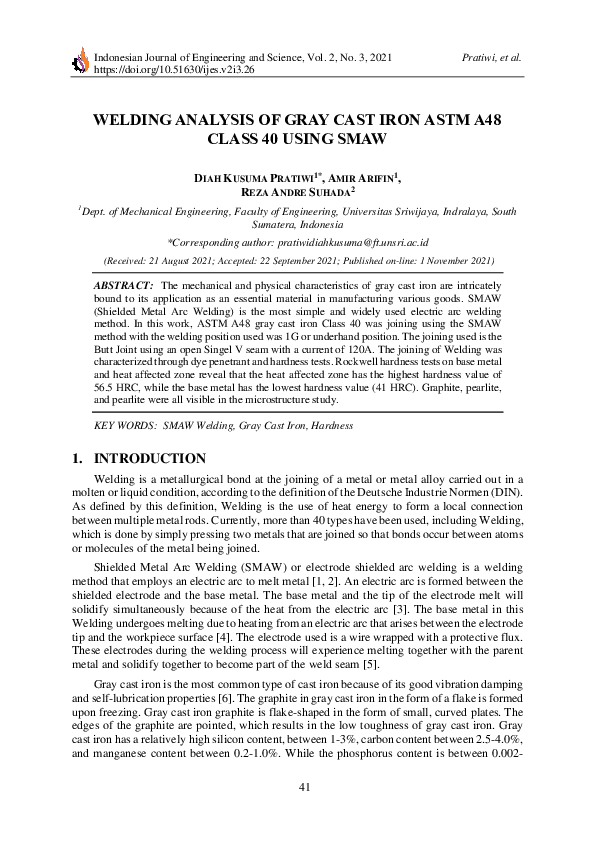 (PDF) Welding Analysis of Gray Cast Iron Astm A48 Class 40 Using Smaw