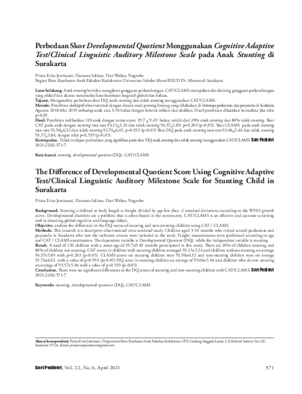 (PDF) Perbedaan Skor Developmental Quotient Menggunakan Cognitive ...