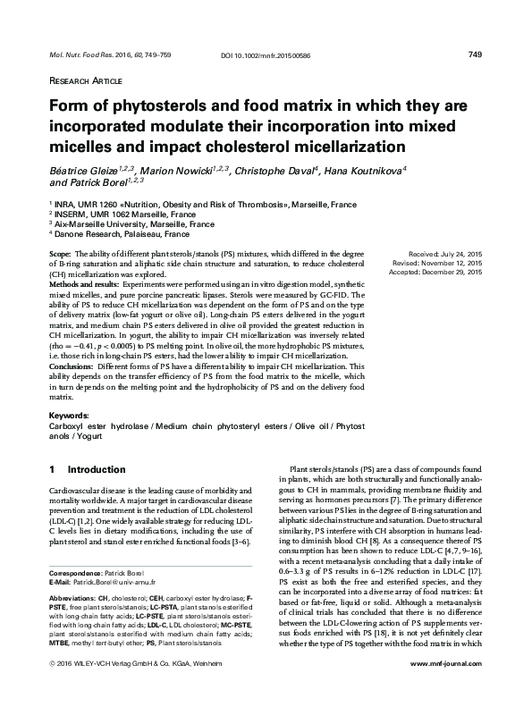 (PDF) Form of phytosterols and food matrix in which they are ...