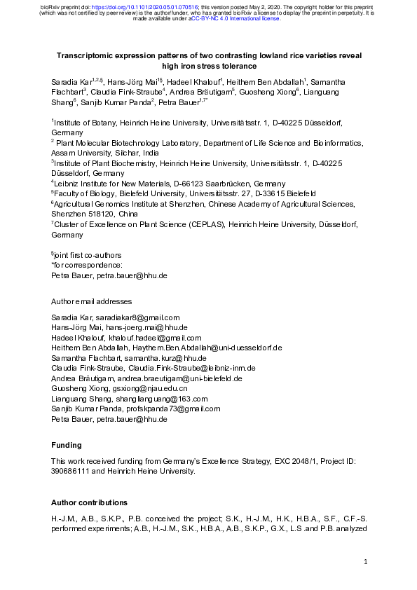 (PDF) Transcriptomic expression patterns of two contrasting lowland ...