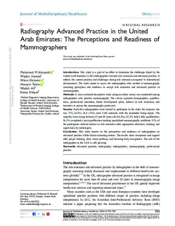 (PDF) Radiography Advanced Practice in the United Arab Emirates: The ...