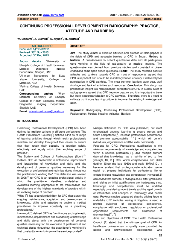 (PDF) Continuing professional development in radiography: practice ...