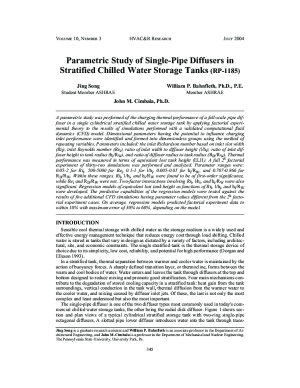 (PDF) Parametric Study of Single-Pipe Diffusers in Stratified Chilled ...
