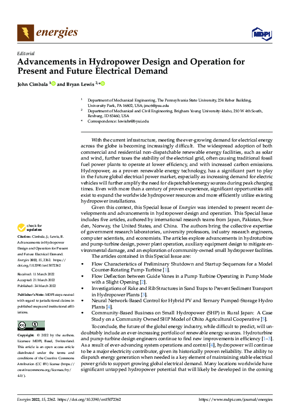 (PDF) Advancements in Hydropower Design and Operation for Present and ...