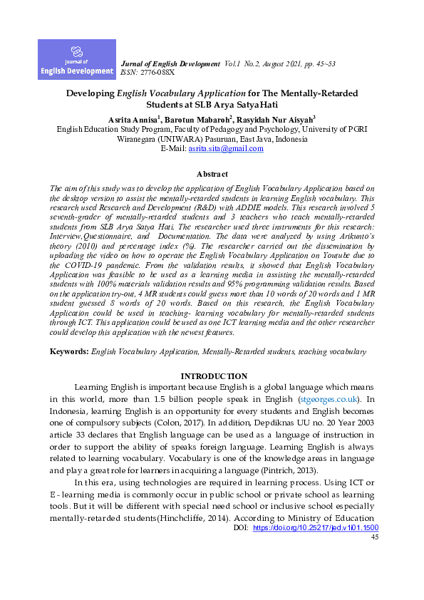 (PDF) Developing English Vocabulary Application for the Mentally-Retarded Students at SLB Arya ...