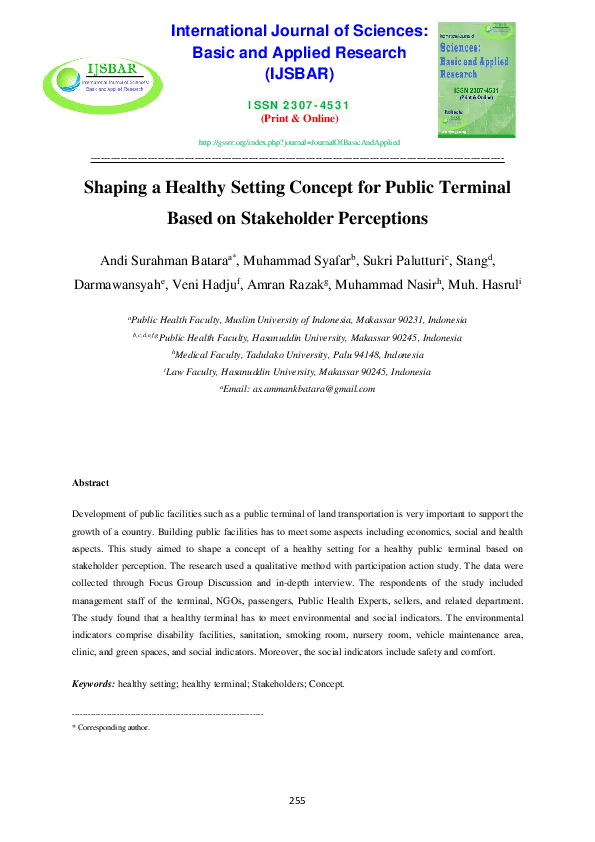 (PDF) Shaping a Healthy Setting Concept for Public Terminal Based on Stakeholder Perceptions