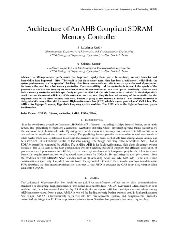 (PDF) Architecture of An AHB Complaint SDRAM Memory Controller