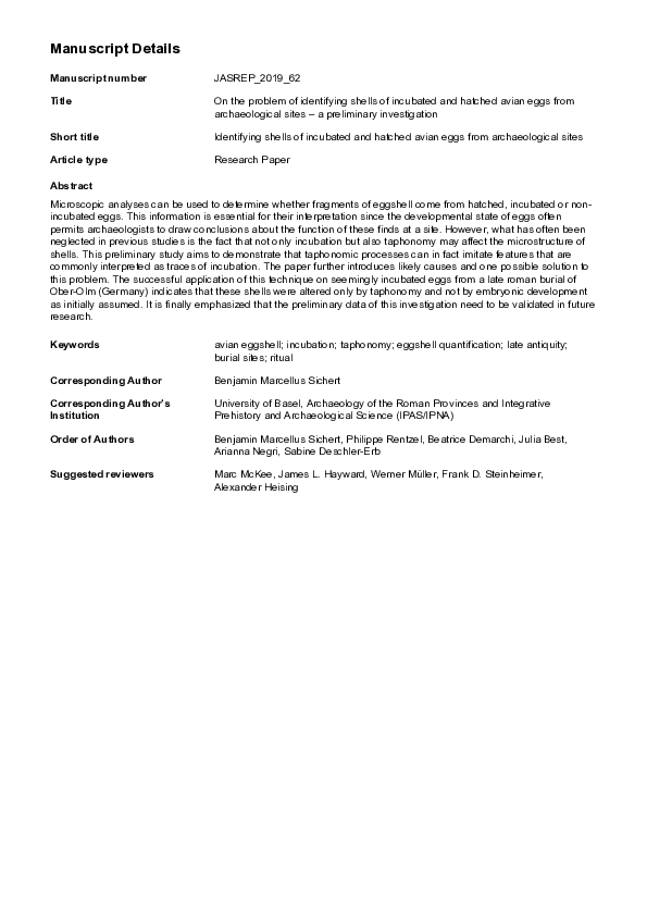 (PDF) Incubated eggs in a Roman burial? A preliminary investigation on ...