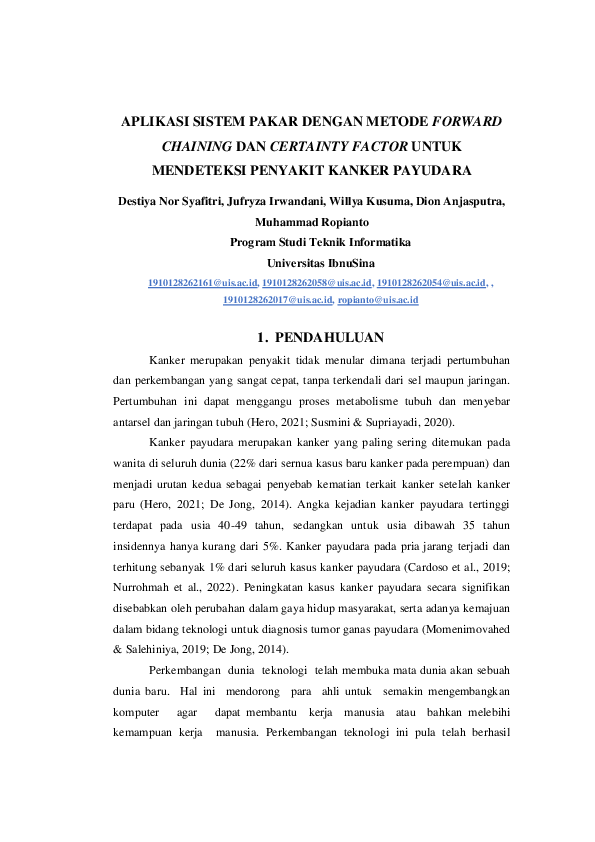 (PDF) APLIKASI SISTEM PAKAR DENGAN METODE FORWARD CHAINING DAN ...