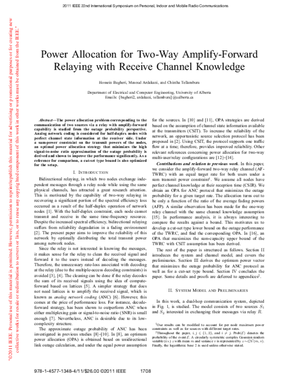 (PDF) Power allocation for two-way amplify-forward relaying with receive channel knowledge ...