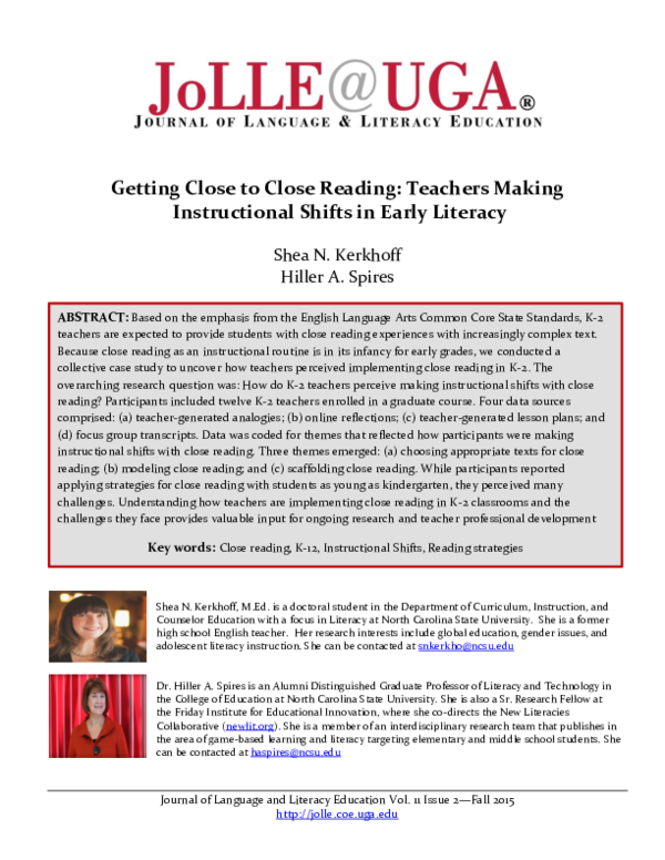 (PDF) Getting Close to Close Reading: Teachers Making Instructional ...
