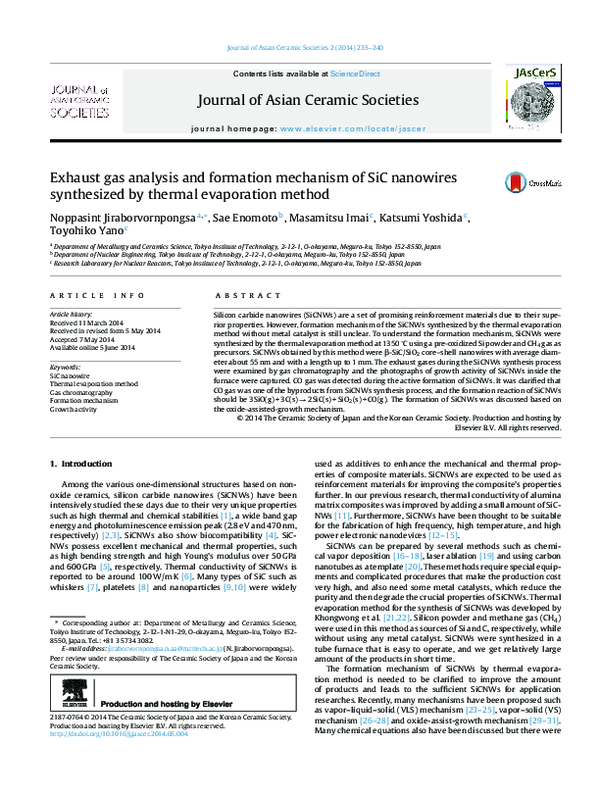 (PDF) Exhaust gas analysis and formation mechanism of SiC nanowires ...