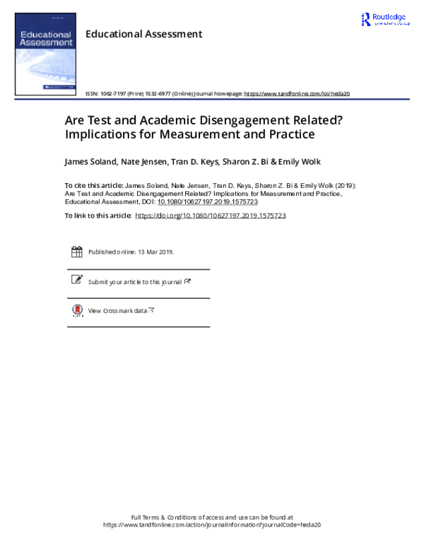 (PDF) Are Test and Academic Disengagement Related? Implications for ...