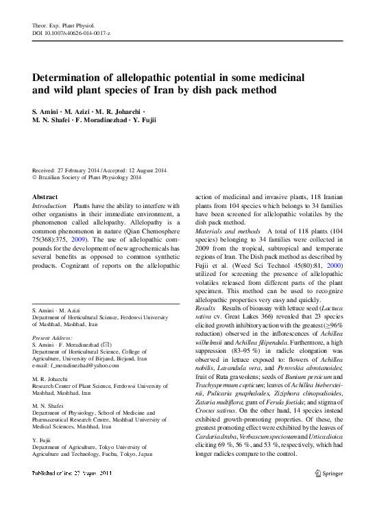 (PDF) Determination of allelopathic potential in some medicinal and ...
