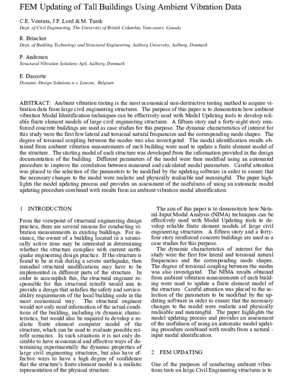 (PDF) FEM updating of tall buildings using ambient vibration data | Carlos Estuardo Ventura ...