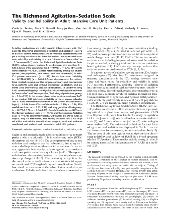 (PDF) The Richmond Agitation–Sedation Scale | Eljim Tesoro - Academia.edu