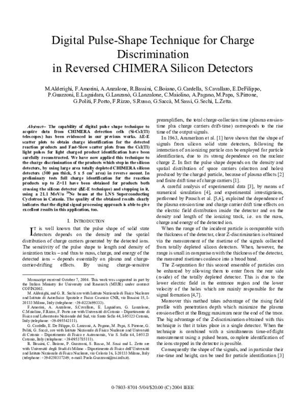 (PDF) Digital pulse-shape technique for charge discrimination in reversed CHIMERA silicon detectors