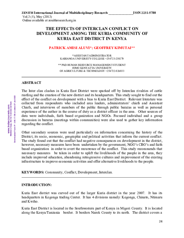 (PDF) The effects of Interclan conflict on development among the Kuria community of Kuria east ...