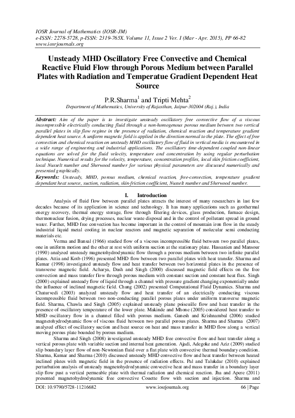 (PDF) Unsteady MHD Oscillatory Free Convective and Chemical Reactive ...