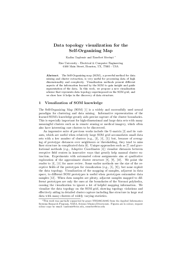 Pdf Data Topology Visualization For The Self Organizing Map Erzsébet Merényi