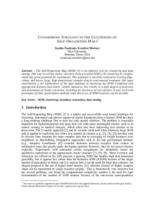 (PDF) Considering topology in the clustering of self-organizing maps