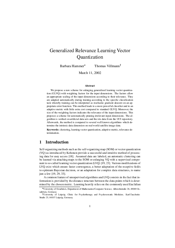 (PDF) Generalized relevance learning vector quantization | Erzsébet Merényi - Academia.edu