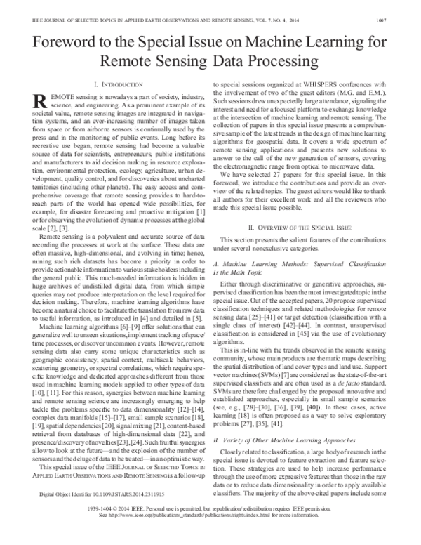 (PDF) Foreword to the special issue on machine learning for remote ...