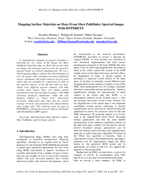 (PDF) Mapping surface materials on mars from Mars Pathfinder spectral ...
