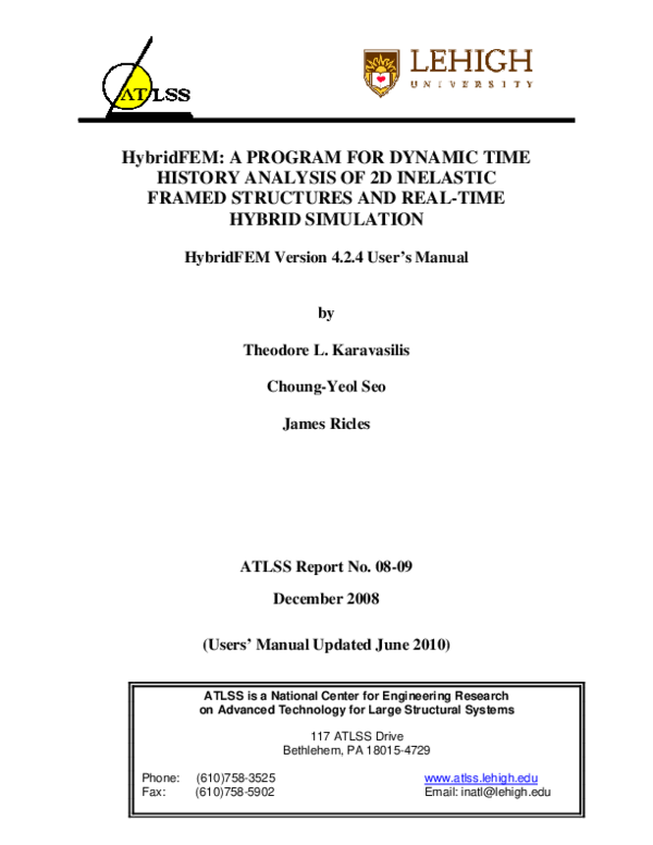 Pdf Hybridfem A Program For Dynamic Time History Analysis Of 2d