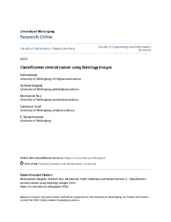 Pdf Classification Cervical Cancer Using Histology Images