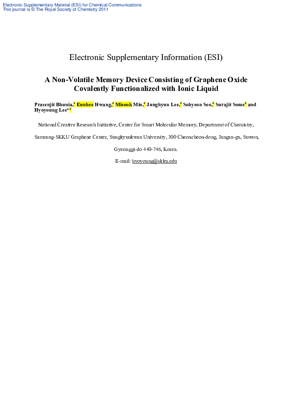 (PDF) A non-volatile memory device consisting of graphene oxide covalently functionalized with ...