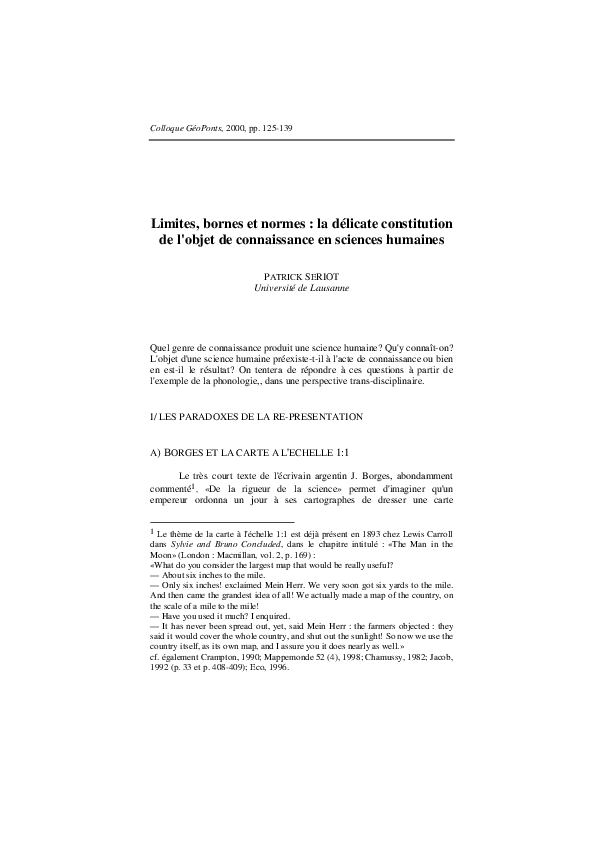 (PDF) «Limites, bornes et normes: la délicate constitution de l'objet de connaissance en ...