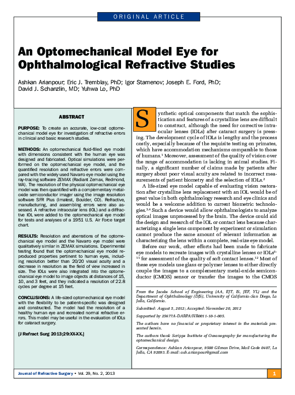 (PDF) An Optomechanical Model Eye for Ophthalmological Refractive Studies