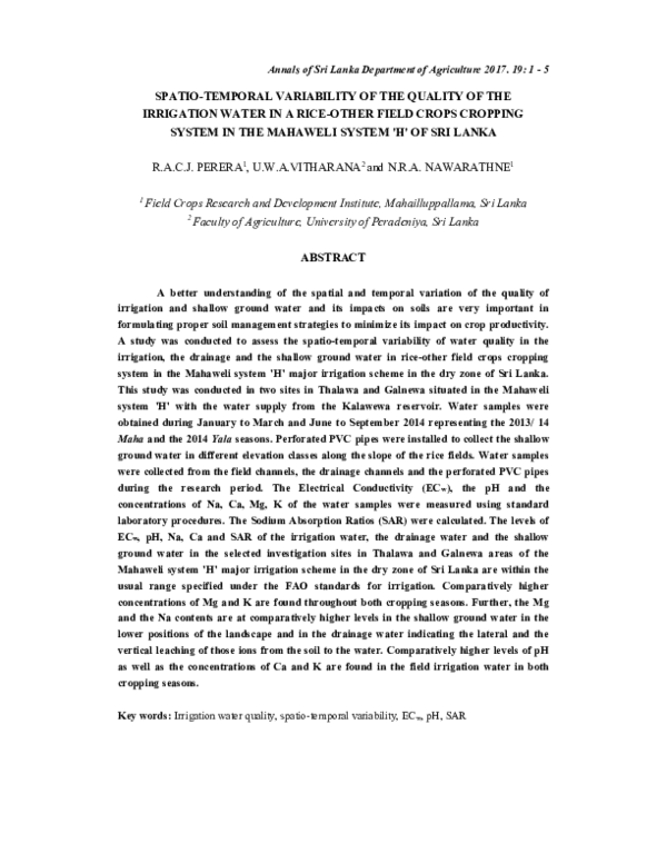 (PDF) SPATIO-TEMPORAL VARIABILITY OF THE QUALITY OF THE IRRIGATION ...