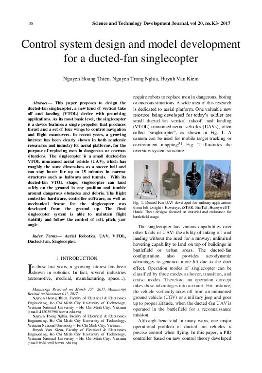 (PDF) Control system design and model development for a ducted-fan ...