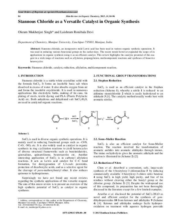 (PDF) Stannous Chloride as a Versatile Catalyst in Organic Synthesis