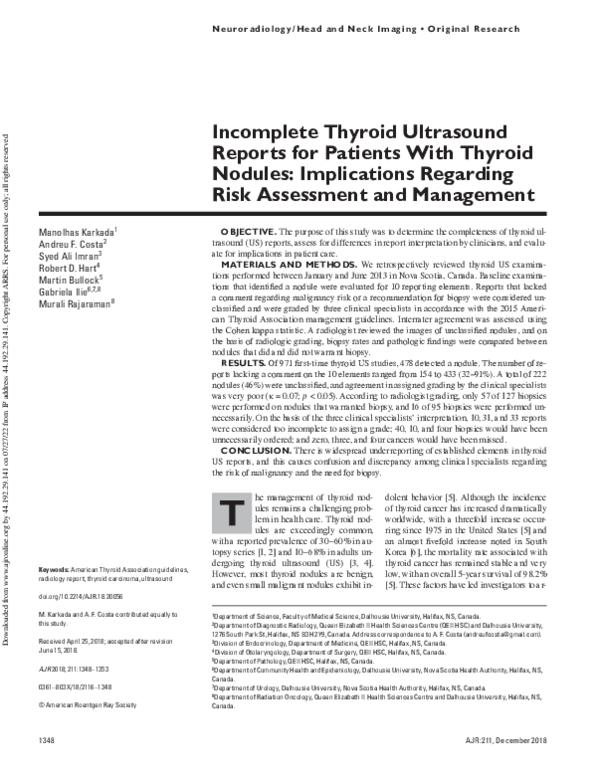 (PDF) Incomplete Thyroid Ultrasound Reports for Patients With Thyroid ...