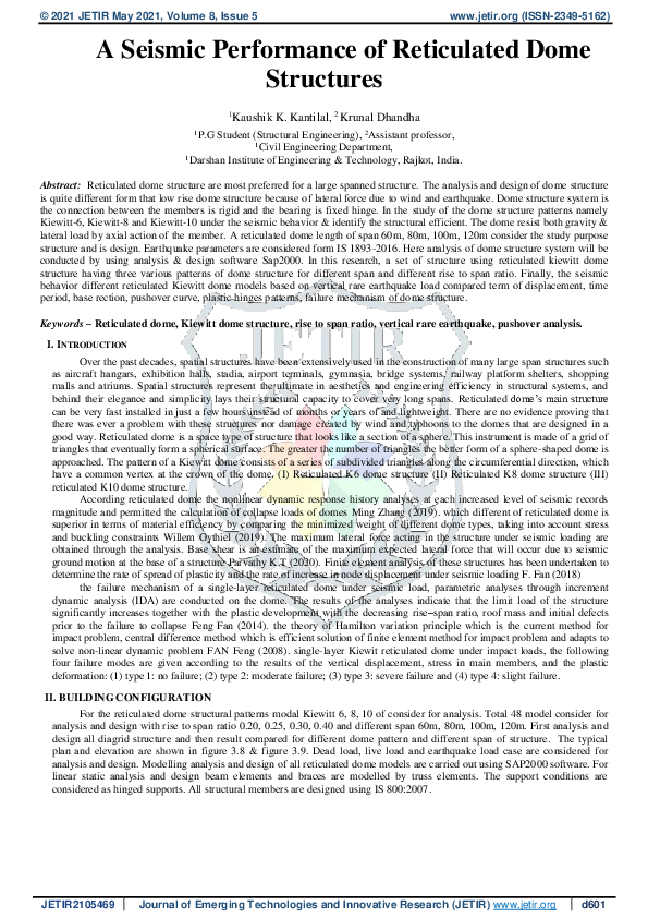 (PDF) A Seismic Performance of Reticulated Dome Structures
