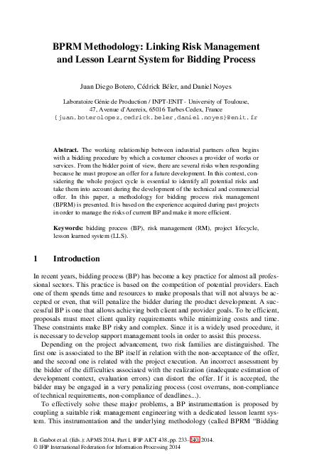 (PDF) BPRM Methodology: Linking Risk Management and Lesson Learnt ...