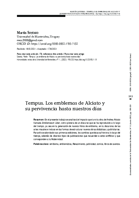 (PDF) Tempus. Los emblemas de Alciato y su pervivencia hasta nuestros días