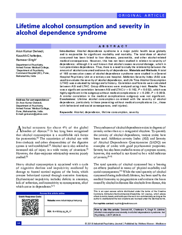 (PDF) Lifetime alcohol consumption and severity in alcohol dependence ...