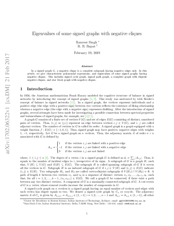 (PDF) Eigenvalues of weakly balanced signed graphs and graphs with negative cliques