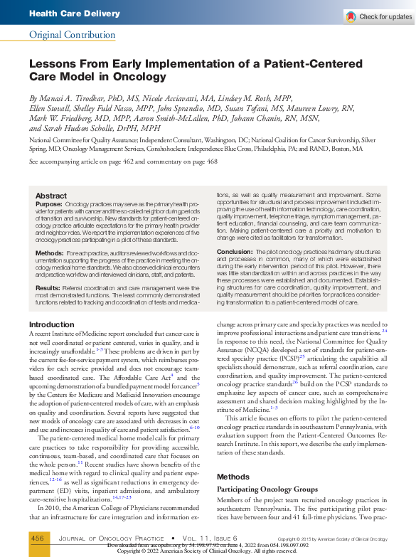 (PDF) Lessons From Early Implementation of a Patient-Centered Care ...