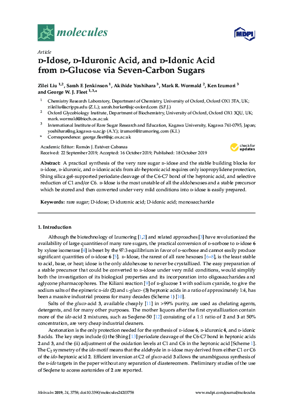 (PDF) d-Idose, d-Iduronic Acid, and d-Idonic Acid from d-Glucose via ...