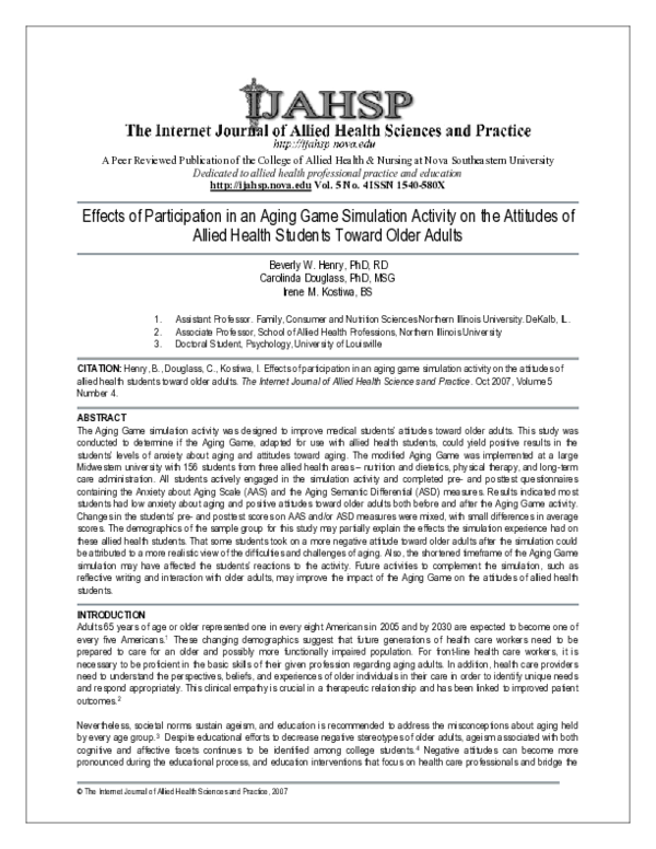 (PDF) Effects of participation in an aging game simulation activity on ...