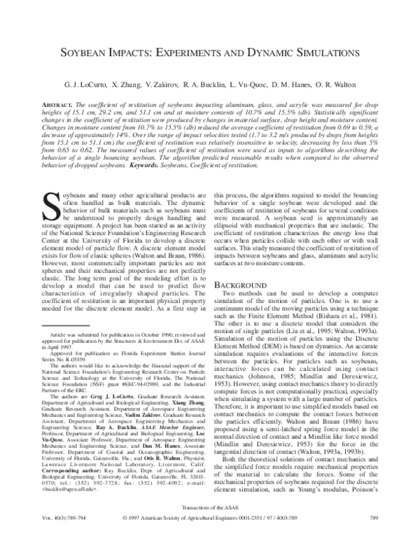 (PDF) Soybean Impacts: Experiments and Dynamic Simulations