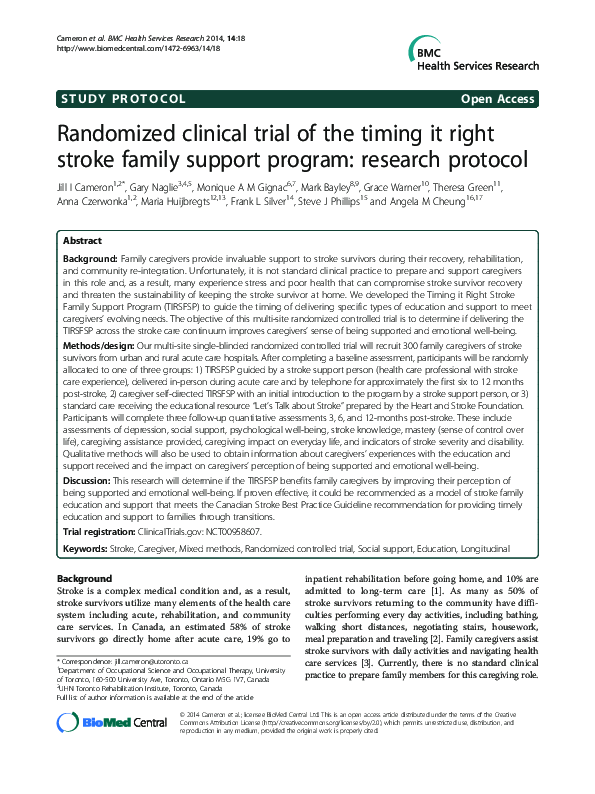 (PDF) Randomized clinical trial of the timing it right stroke family ...