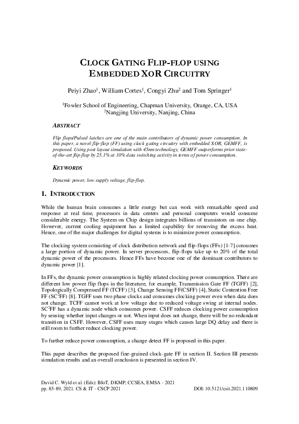 (PDF) Clock Gating Flip-Flop using Embedded XoR Circuitry