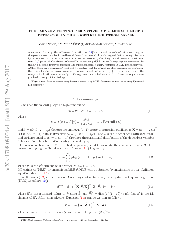 (PDF) Preliminary testing derivatives of a linear unified estimator in ...